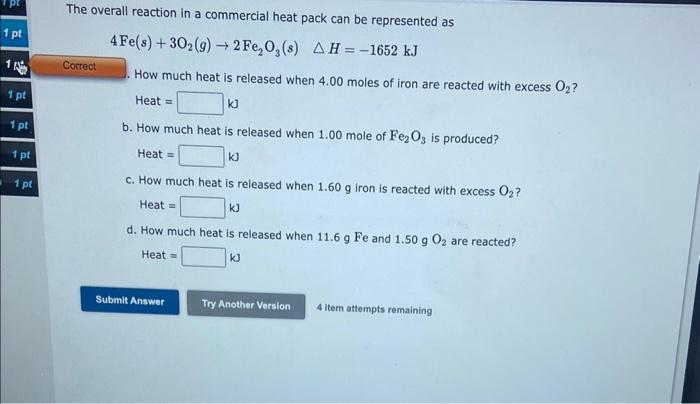 Solved The overall reaction in a commercial heat pack can be | Chegg.com