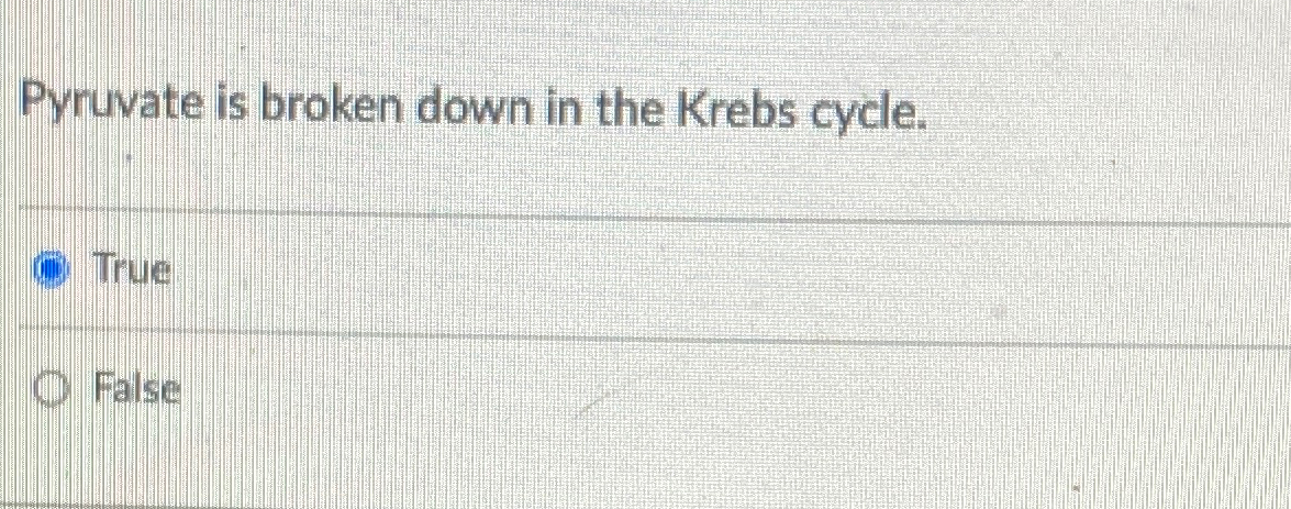 Solved Pyruvate is broken down in the Krebs cycle.TrueFalse | Chegg.com
