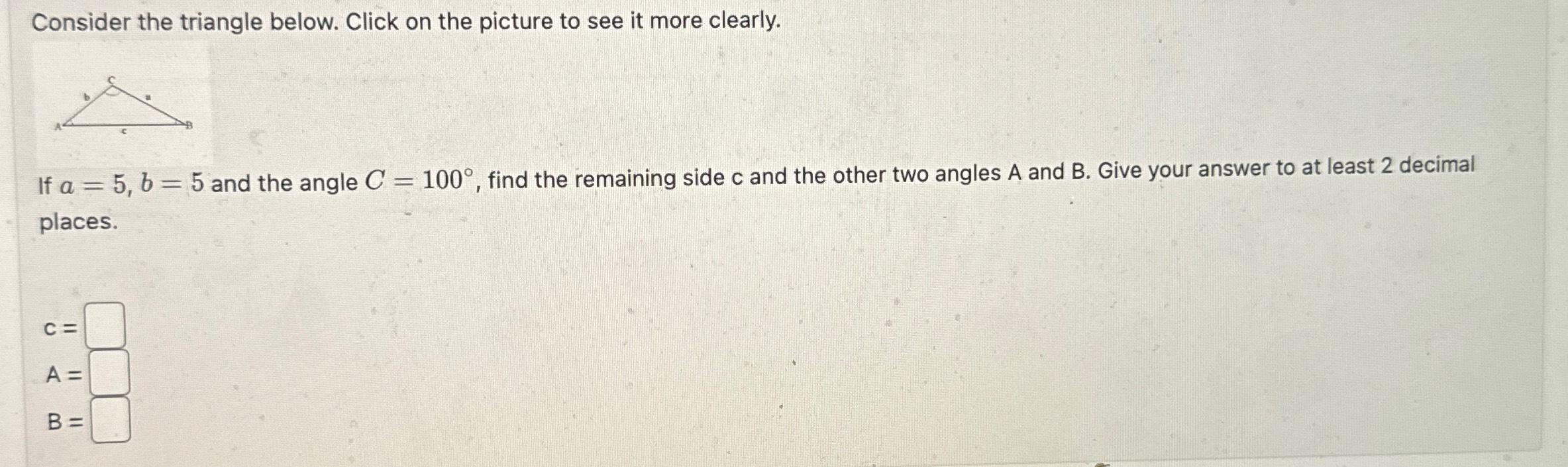 Solved Consider the triangle below. Click on the picture to | Chegg.com