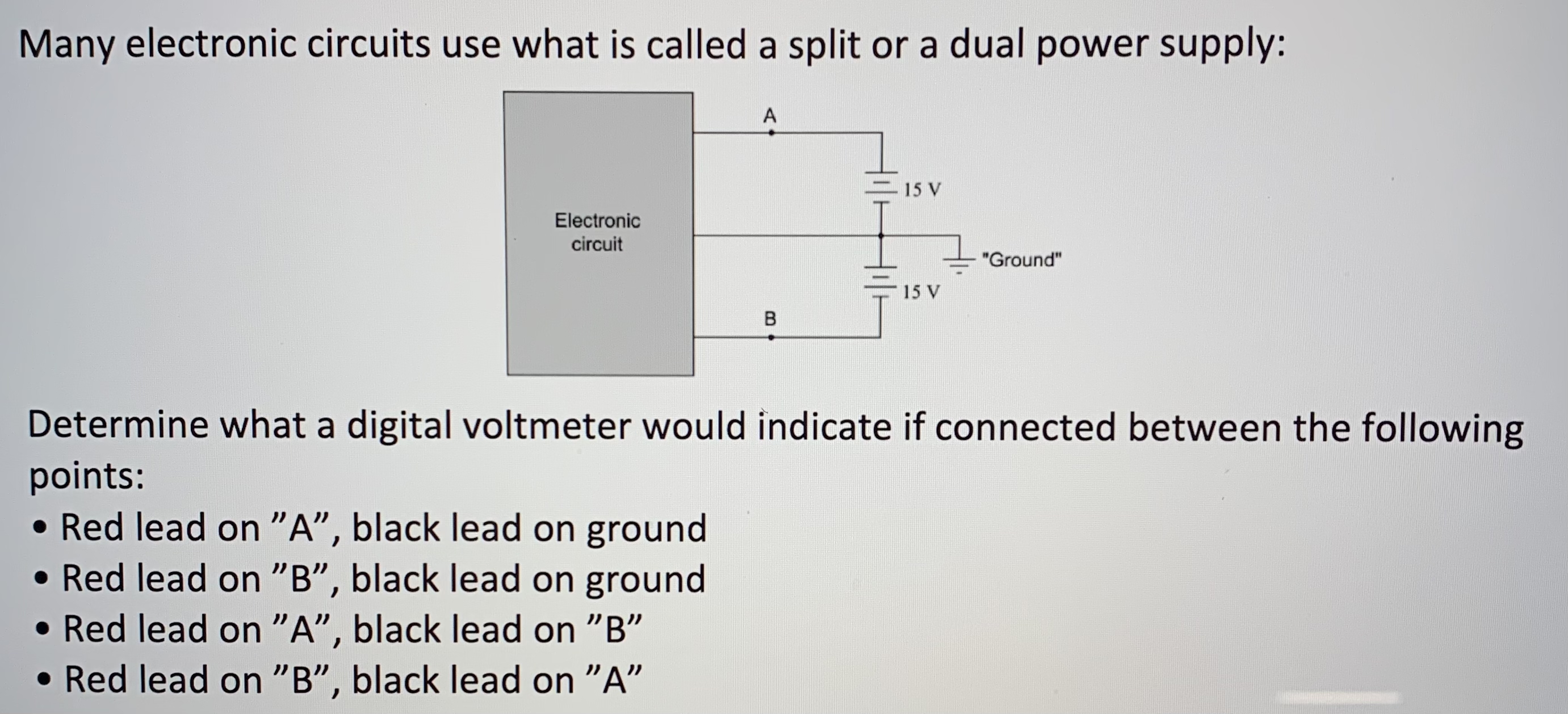 Solved Many electronic circuits use what is called a split | Chegg.com