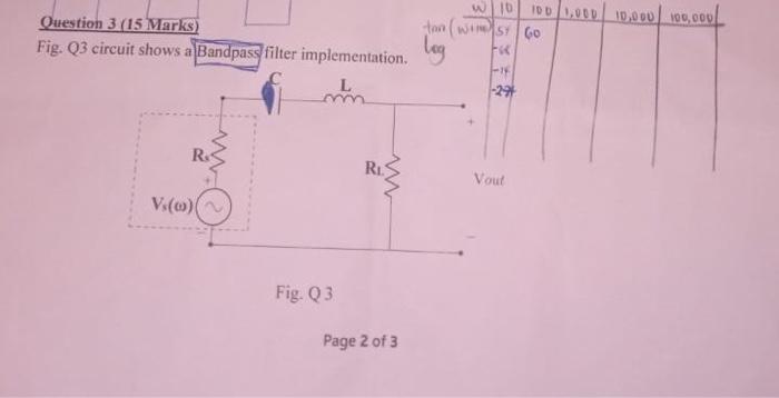 Solved Fig. Q3 circuit shows a Bandpass filter | Chegg.com