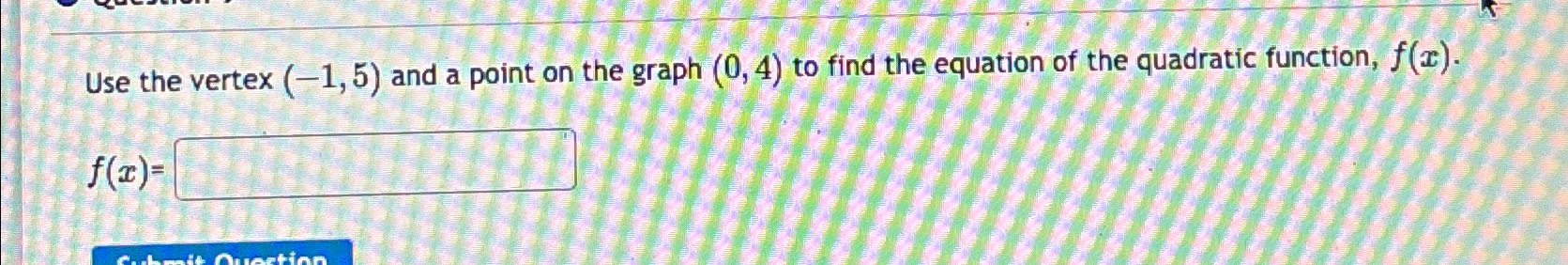 Solved Use the vertex (-1,5) ﻿and a point on the graph (0,4) | Chegg.com