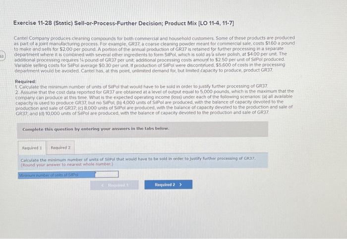 Solved Exercise 11-28 (Static) Sell-or-Process-Further | Chegg.com