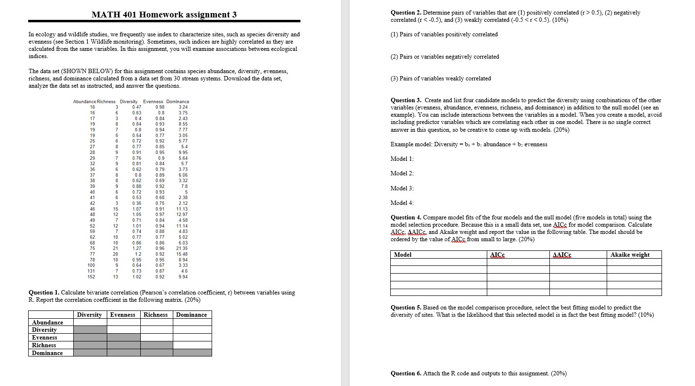Question 2. ﻿Determine pairs of variables that are | Chegg.com