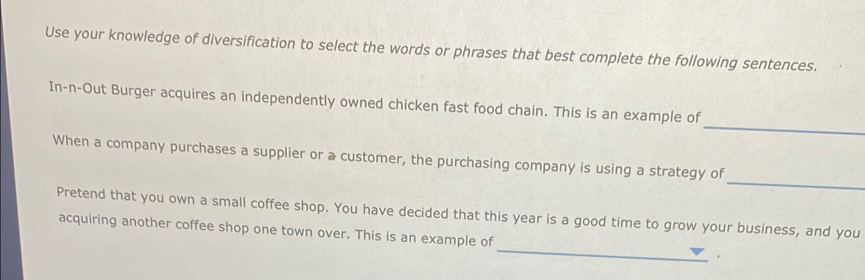 Solved Use your knowledge of diversification to select the | Chegg.com