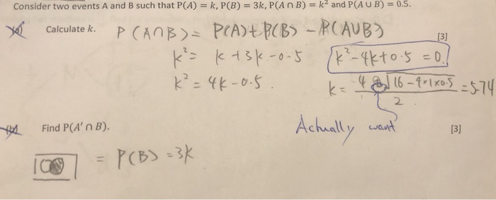 Solved Consider Two Events A And B Such That P（a）k， 0427