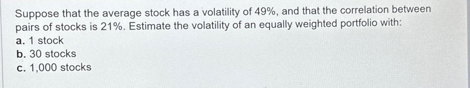 Solved Suppose that the average stock has a volatility of | Chegg.com