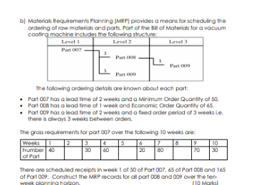 Solved b) Materials Requirements Planring (MRPI provides a | Chegg.com
