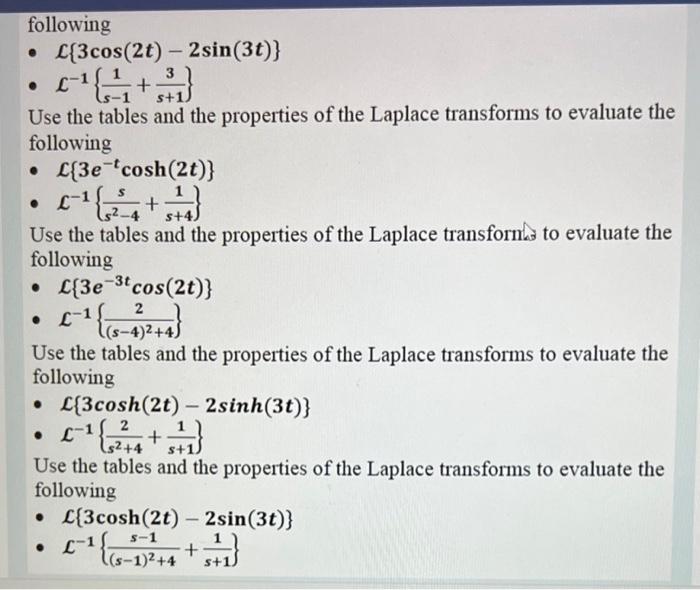 Solved use the tables and propreties of the laplace | Chegg.com