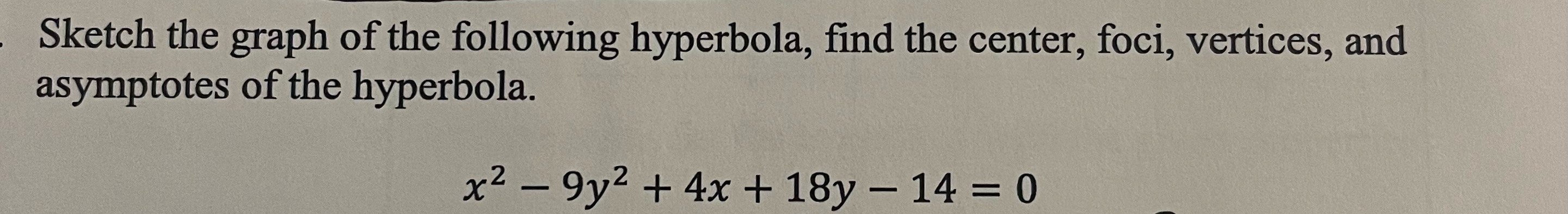 Solved Sketch the graph of the following hyperbola, find the | Chegg.com