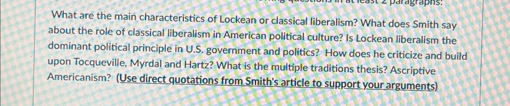 Solved What are the main characteristics of Lockean or | Chegg.com