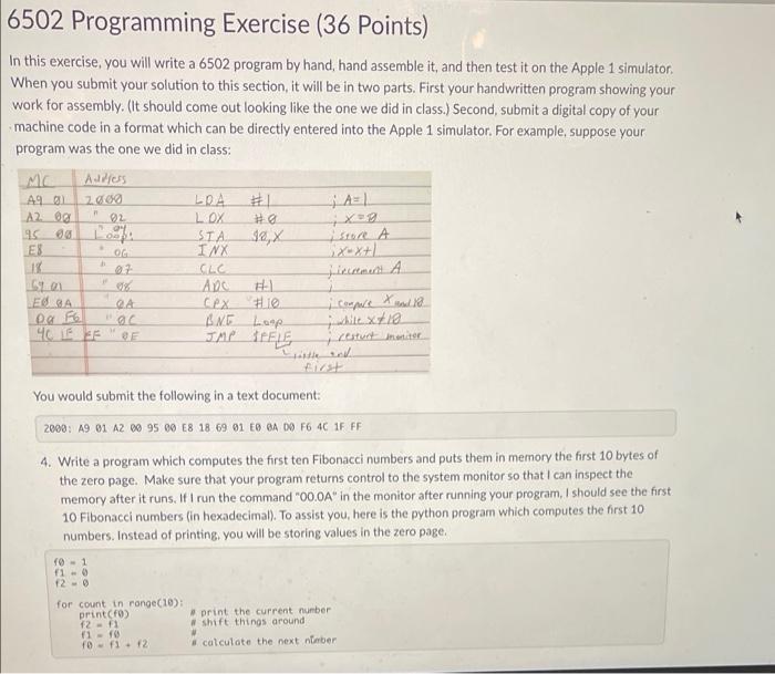 Solved 6502 Programming Exercise (36 Points) In this | Chegg.com