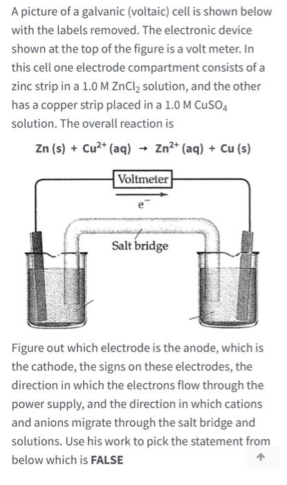 Solved A. The copper electrode is the anode and the zinc | Chegg.com