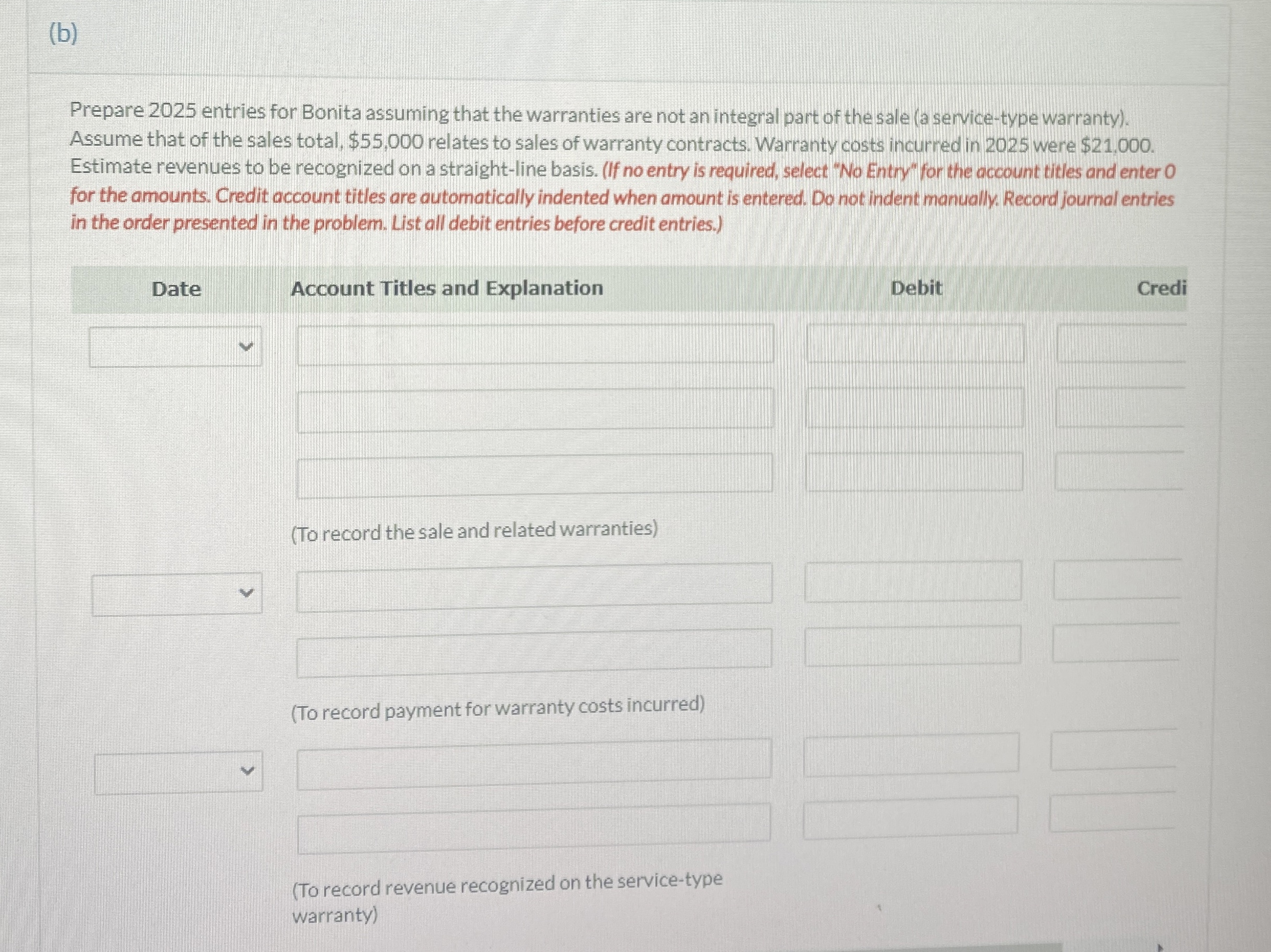 Solved Part b (b)Prepare 2025 ﻿entries for Bonita assuming | Chegg.com