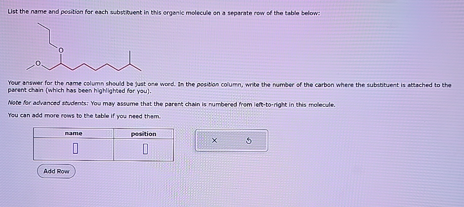 Solved List the name and position for each substituent in | Chegg.com