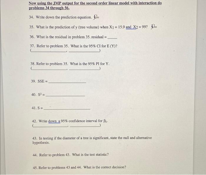 Solved Now using the JMP output for the second order linear | Chegg.com