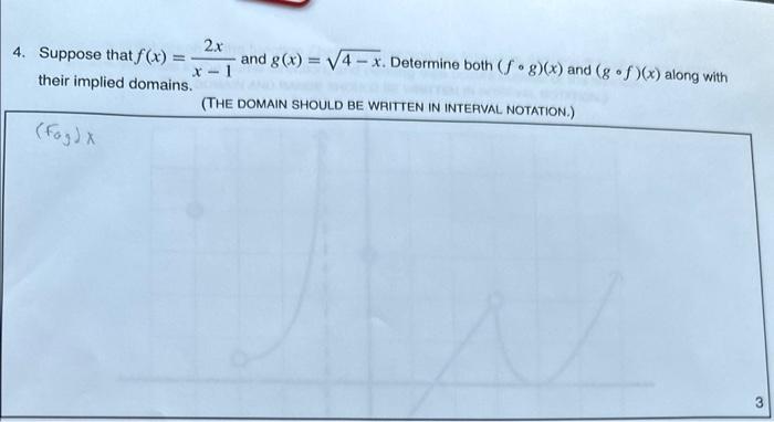 Solved 4. Suppose that f(x)=x−12x and g(x)=4−x. Determine | Chegg.com