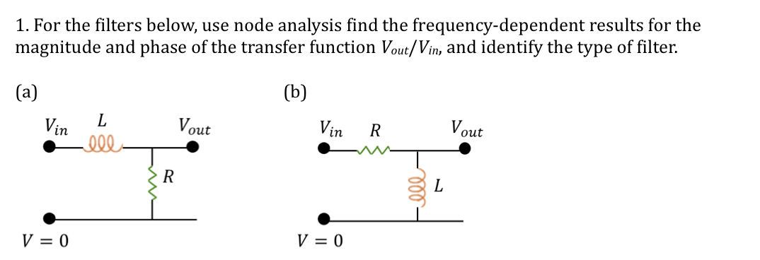 Solved For the filters below, use node analysis find the | Chegg.com