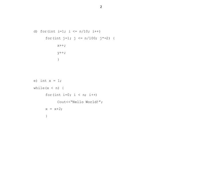 Solved 1. (20 pts.) For each code fragment below, give the | Chegg.com