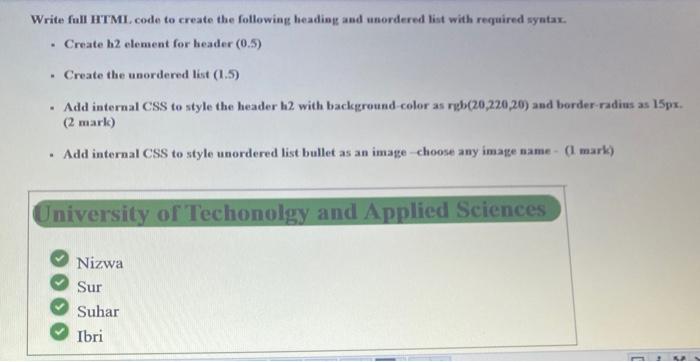 Solved Write full HTML code to create the following heading | Chegg.com