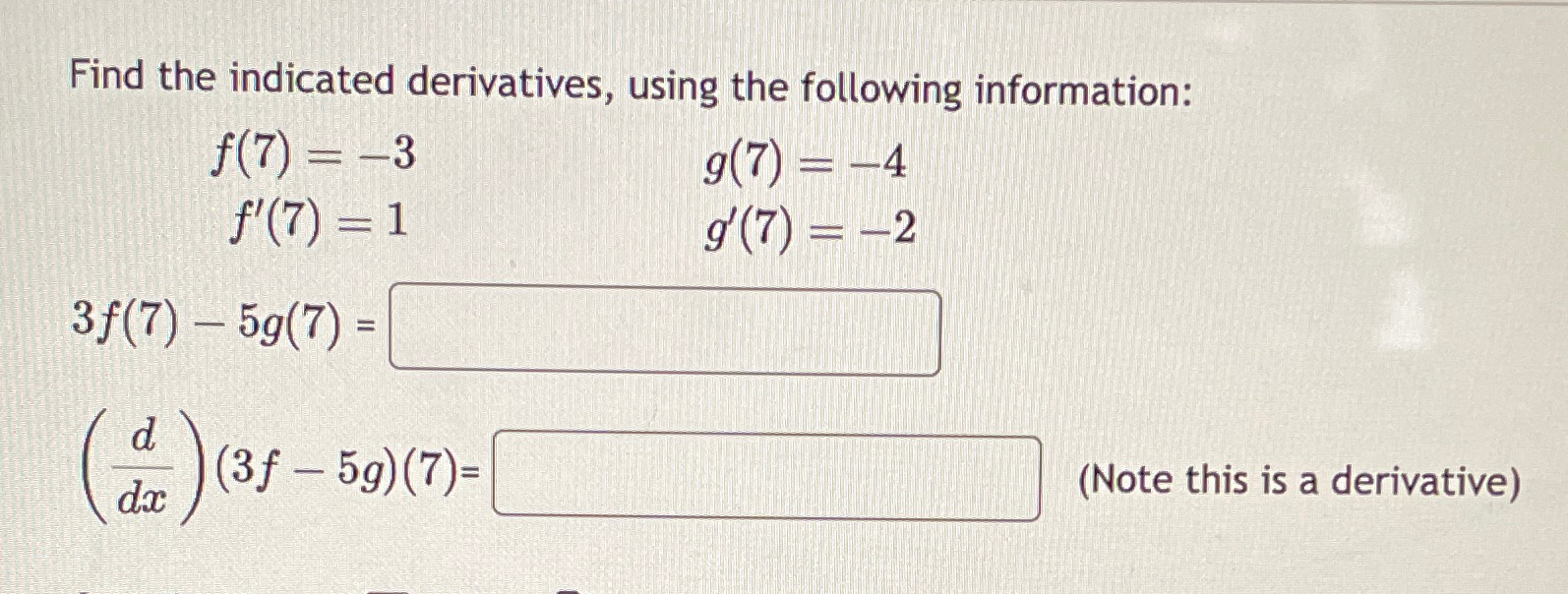 Solved Find the indicated derivatives, using the following | Chegg.com