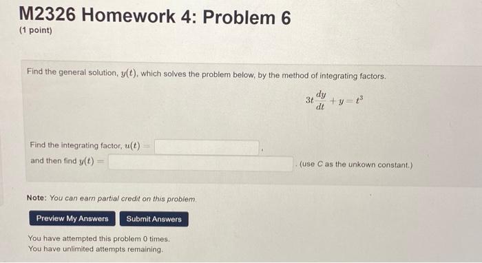 Solved M2326 Homework 4: Problem 6 (1 point) Find the | Chegg.com