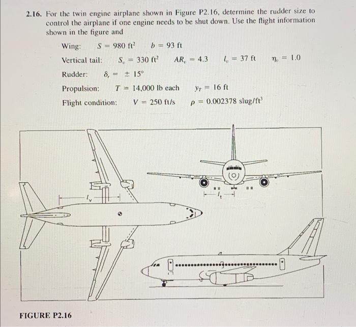 Solved 2.16. For the twin engine airplane shown in Figure | Chegg.com