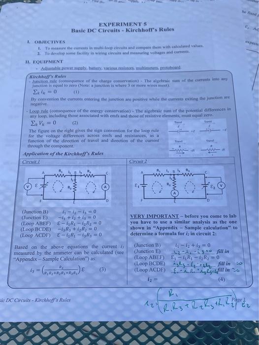 Solved EXPERIMENT 5 Basie DC Circuits - Kirchhoff's Rules & | Chegg.com