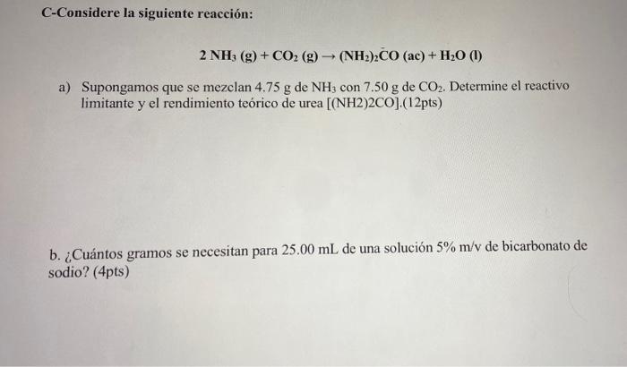 Solved Consider the following reaction: 2 NH3 (g) + CO2 (g) | Chegg.com