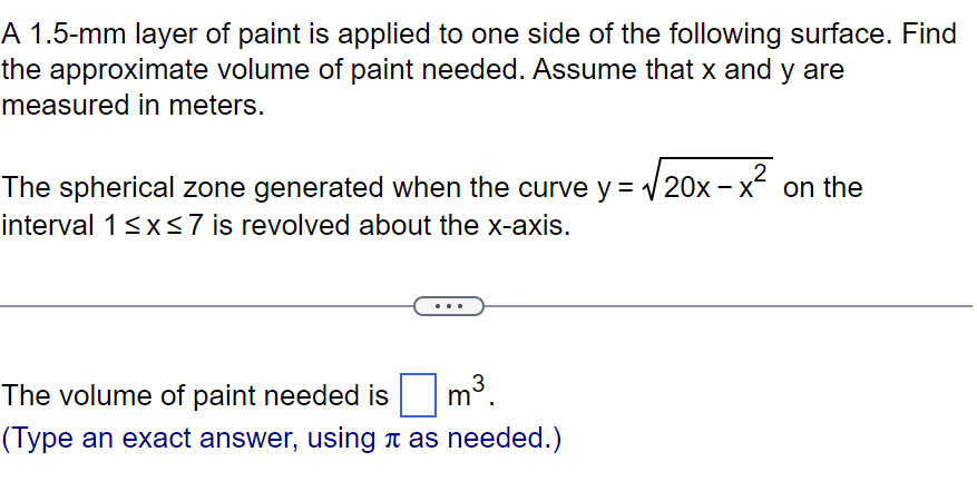 Solved The spherical zone generated when the curve y=20x-x22 | Chegg.com