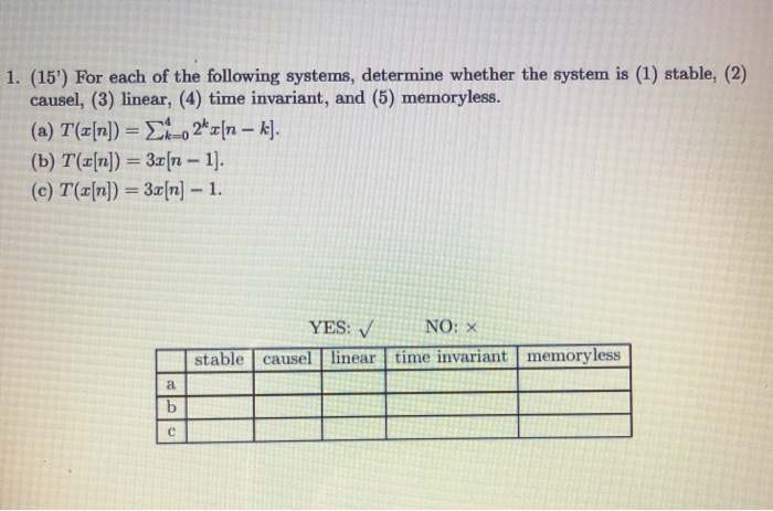 Solved 1. (15') For each of the following systems, determine | Chegg.com