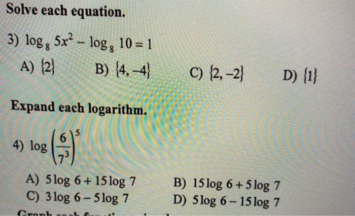 Solved Solve each equation. 3) log, 5x² – log, 10 = 1 A) (2) | Chegg.com
