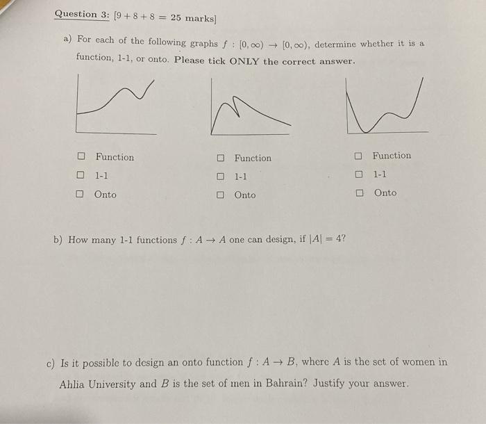 Solved Question 3: [9+8+8=25 marks] a) For each of the | Chegg.com