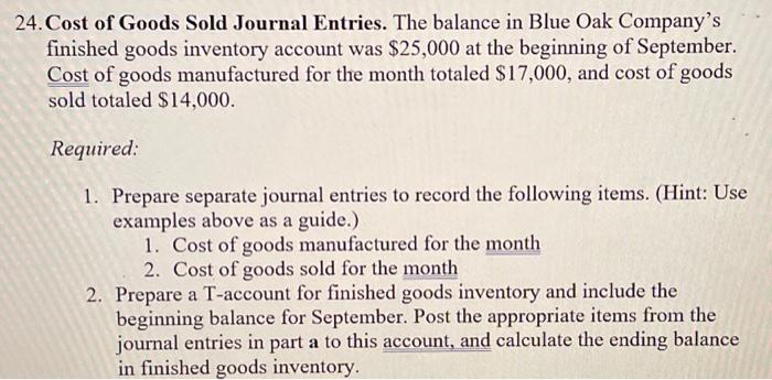 Solved Cost of Goods Sold Journal Entries. The balance in | Chegg.com