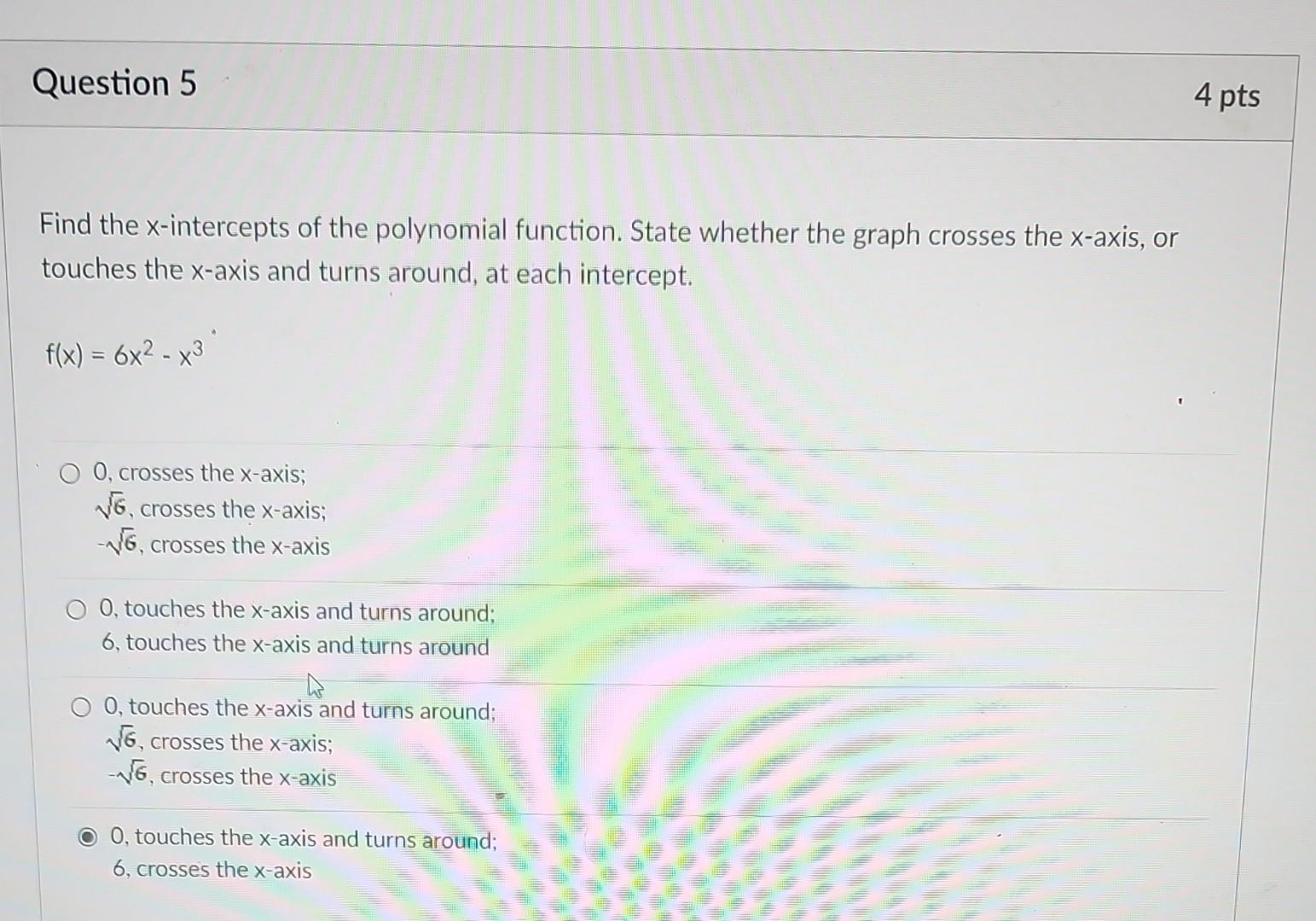 Solved Find the x-intercepts of the polynomial function. | Chegg.com