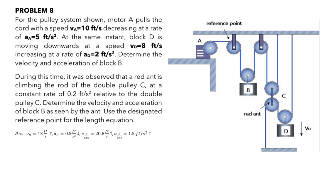PROBLEM 8For the pulley system shown, motor A pulls | Chegg.com