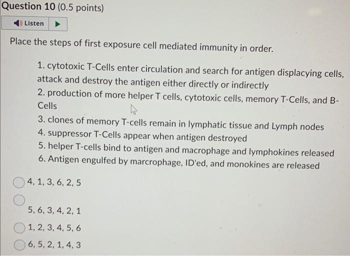 Solved Place the steps of first exposure cell mediated | Chegg.com