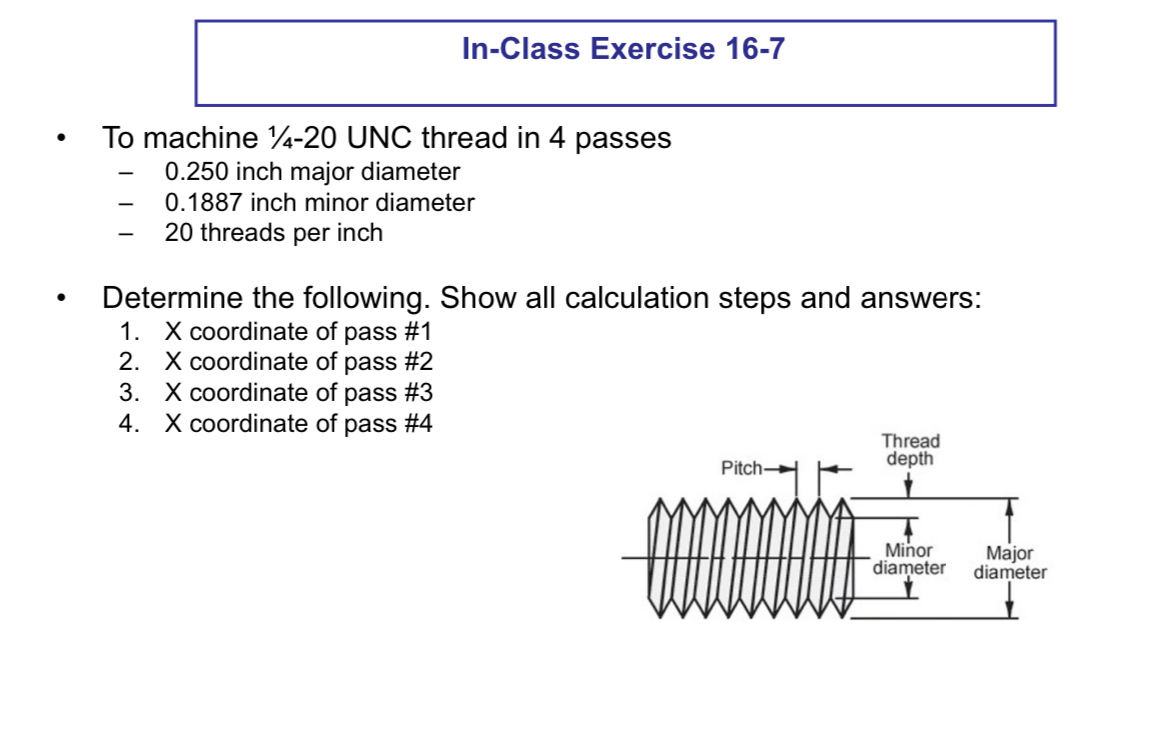 In-Class Exercise 16-7To machine 14-20 ﻿UNC thread in | Chegg.com