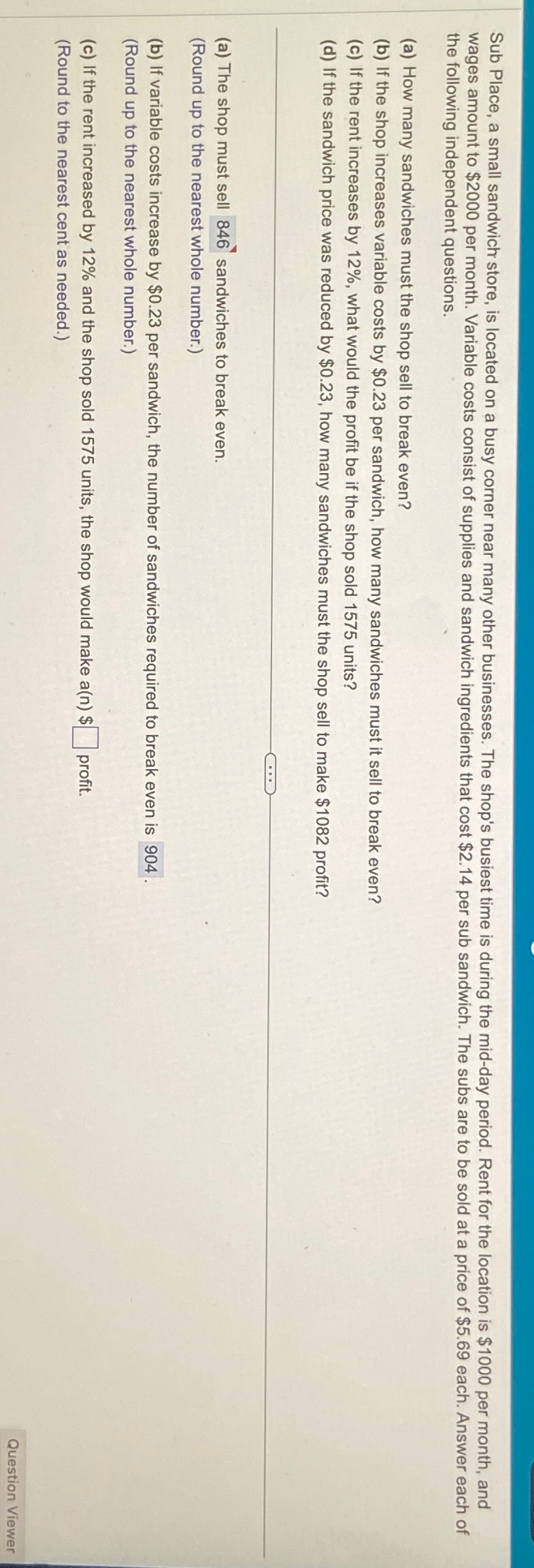 Solved Sub Place, a small sandwich store, is located on a | Chegg.com