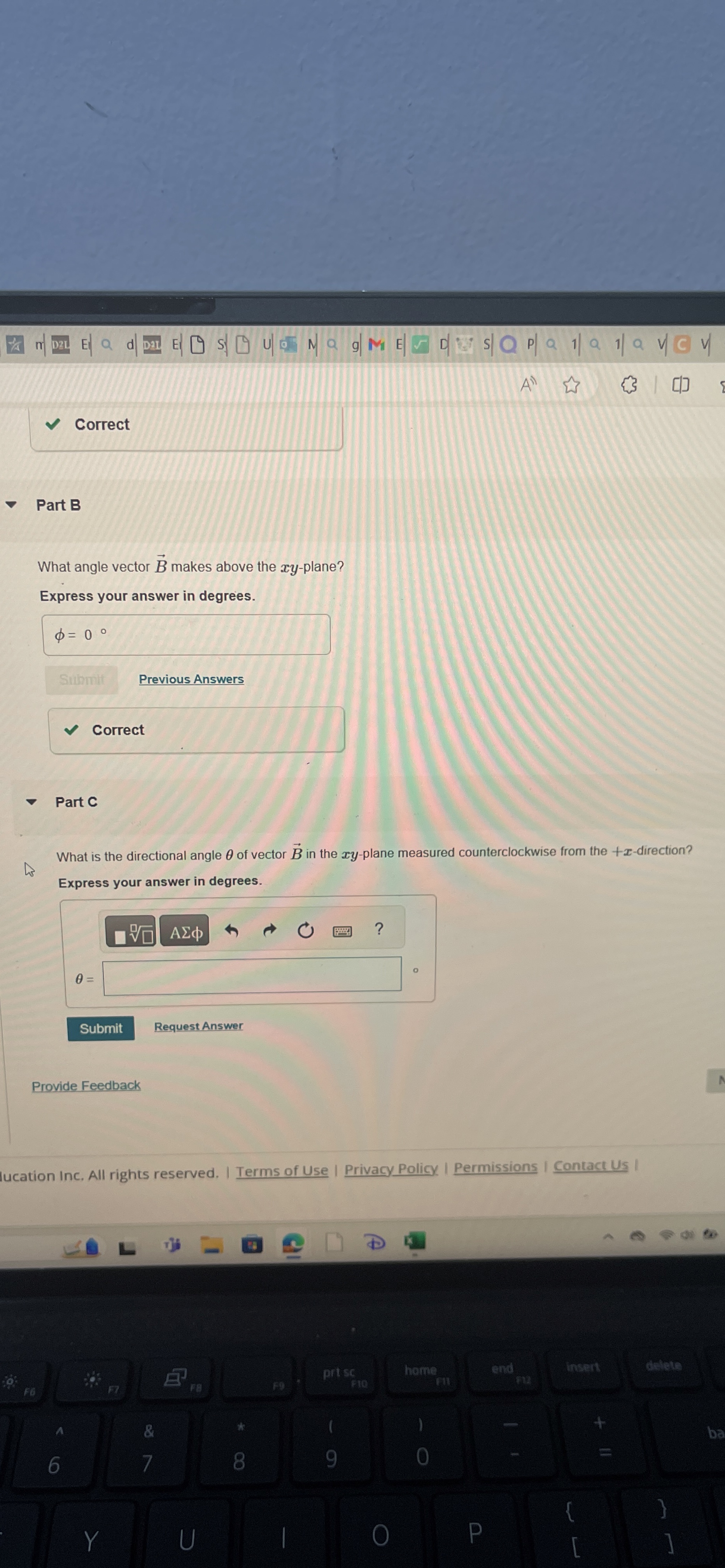 Solved What is thebdirection angle of vector B in the xy | Chegg.com