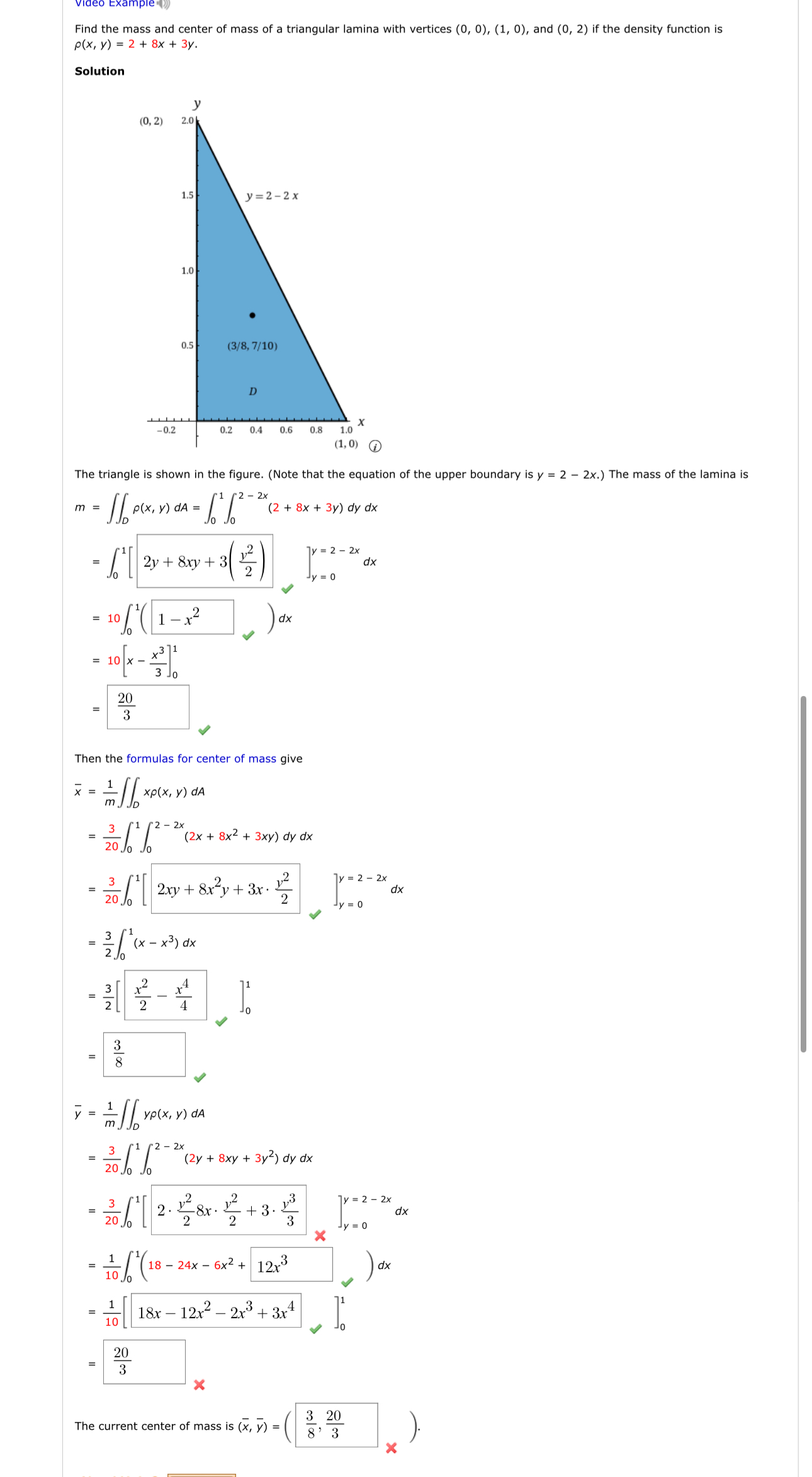 Solved Find the mass and center of mass of a triangular | Chegg.com