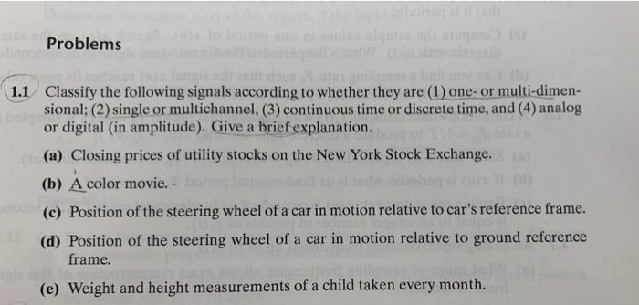 Solved Problems 1.1 Classify the following signals according | Chegg.com