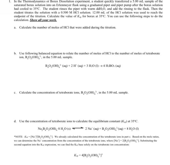 Solved In the Thermodynamics of Borax Dissolution | Chegg.com
