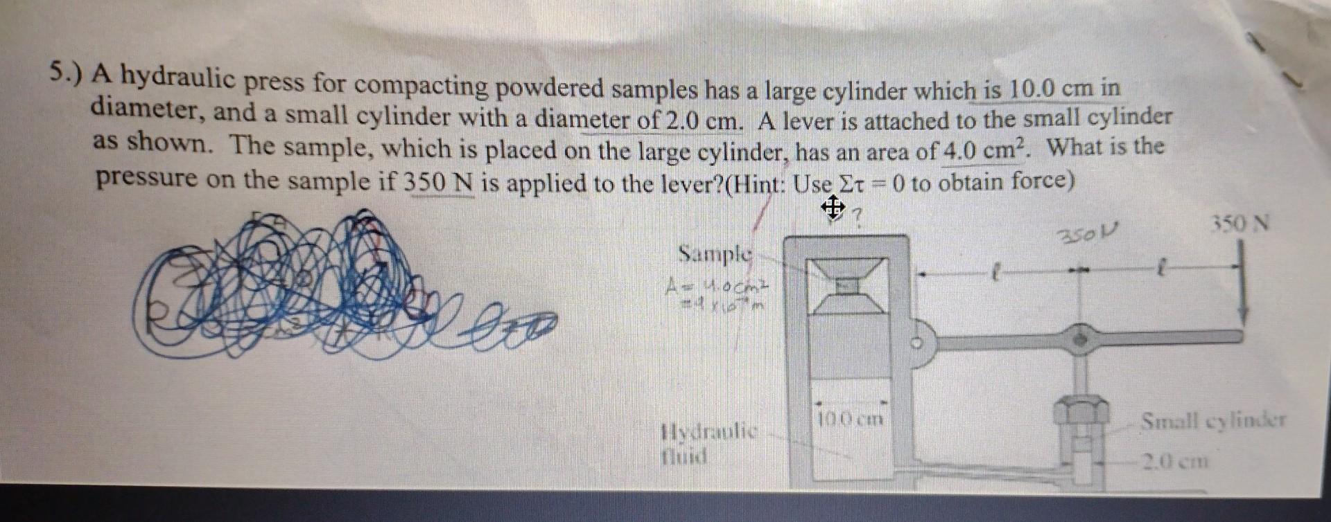 Solved 5.) A hydraulic press for compacting powdered samples | Chegg.com