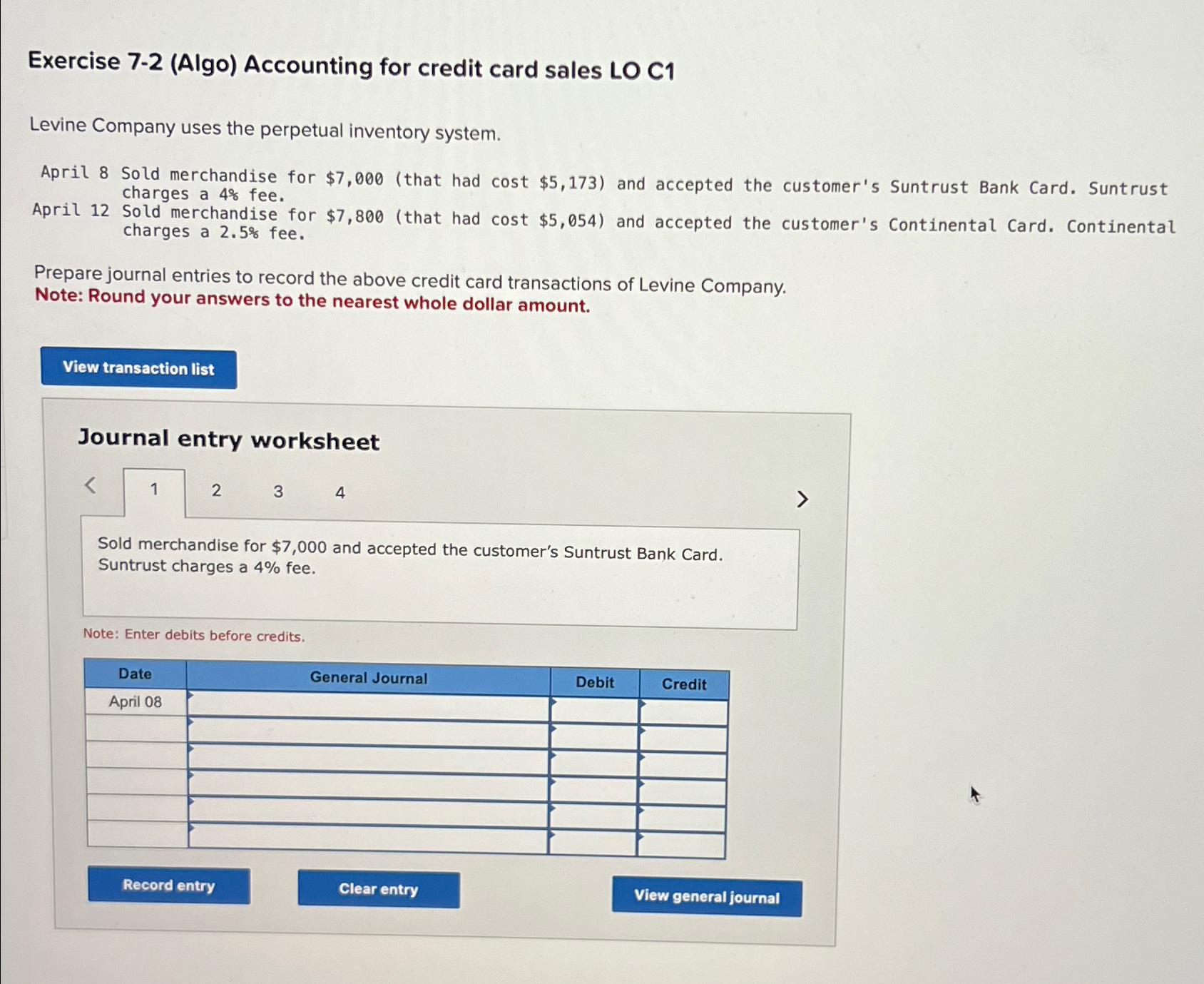 Solved Exercise 7-2 (Algo) ﻿Accounting for credit card sales | Chegg.com