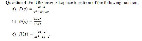 Solved Question 4 ﻿Find the inverse Laplace transform of the | Chegg.com