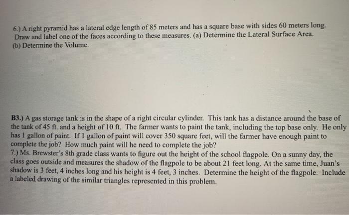 Solved 6.) A right pyramid has a lateral edge length of 85 | Chegg.com