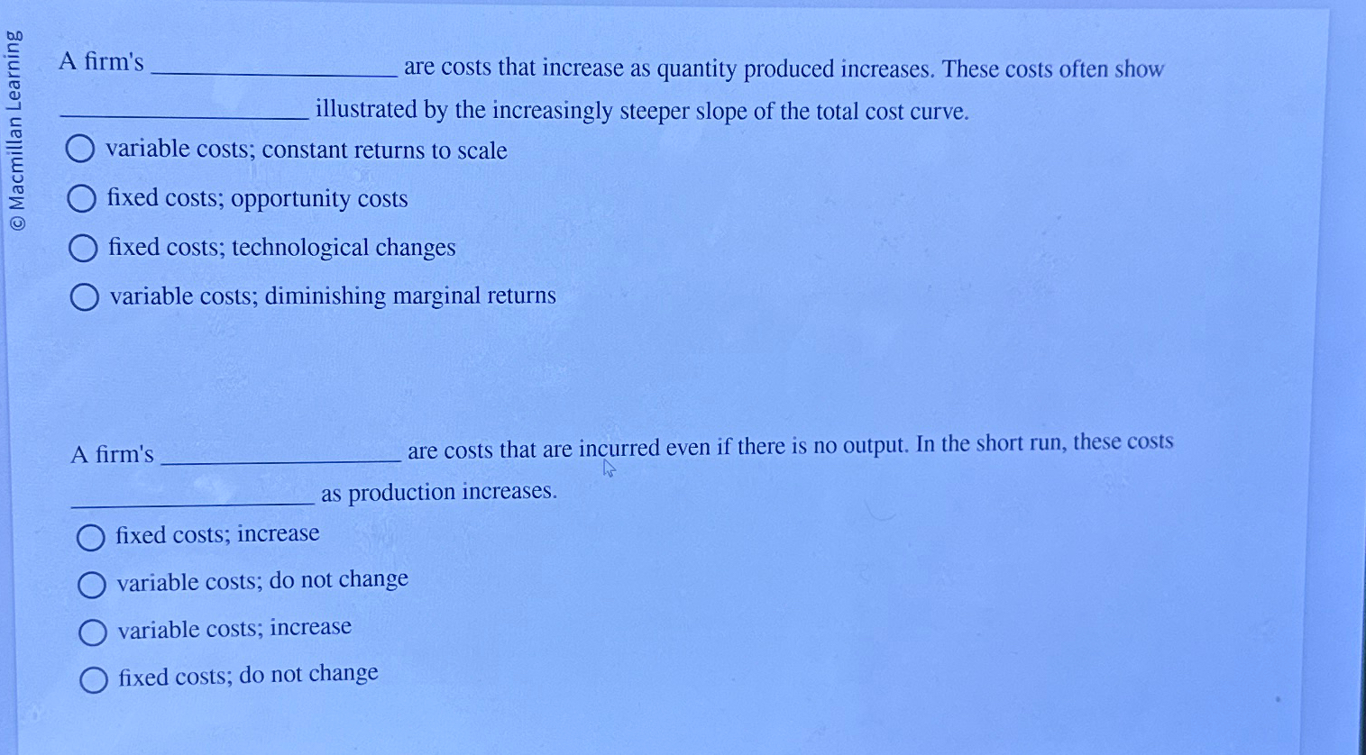 Solved are costs that increase as quantity produced | Chegg.com