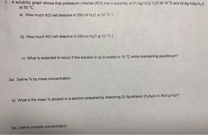 Solved 1. A solubility graph shows that potassium chloride | Chegg.com