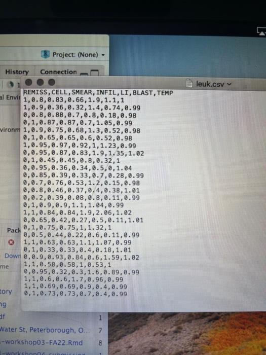 Solved 12 The file 'leukemio, csv' contains our response | Chegg.com